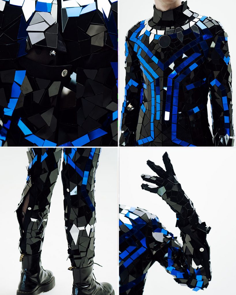 2 in 1 Mens Dance Mirror Costume with Sexy Transparent Bodysuit