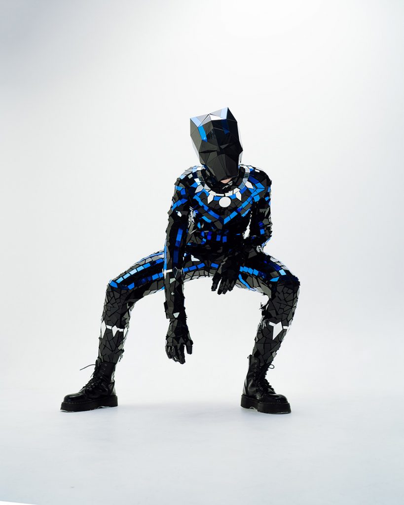 2 in 1 Mens Dance Mirror Costume with Sexy Transparent Bodysuit