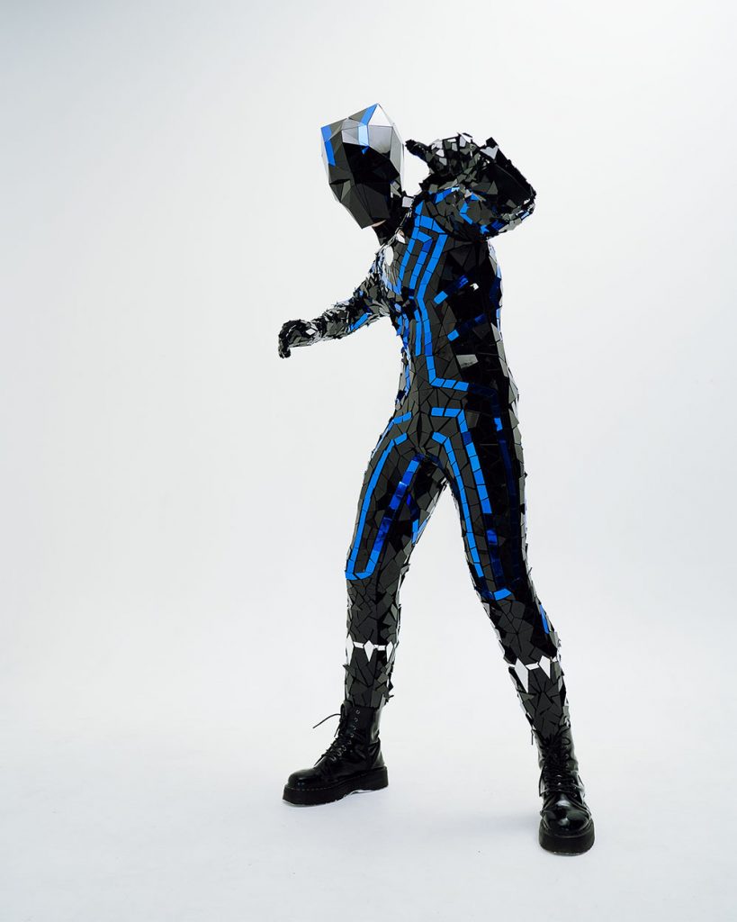 2 in 1 Mens Dance Mirror Costume with Sexy Transparent Bodysuit