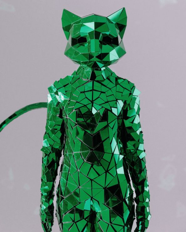 Green Mirror Cat Costume for shows and events - by ETERESHOP