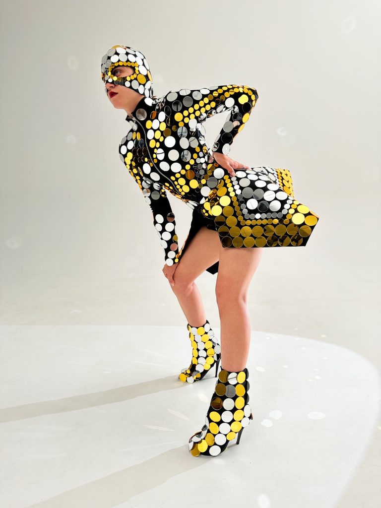 Mirror gold&silver set of bodysuit with mask - by ETERESHOP