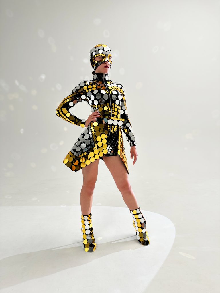 Mirror gold&silver set of bodysuit with mask - by ETERESHOP