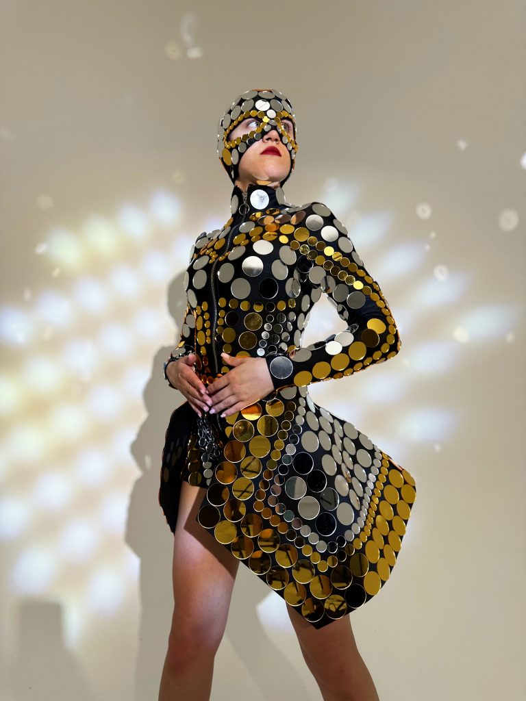 Mirror gold&silver set of bodysuit with mask - by ETERESHOP