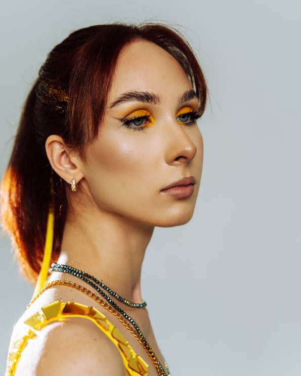 Sexy pink bodysuit with gold mirror for Festival - by Etereshop