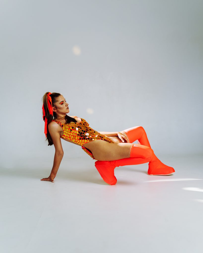 Sexy pink bodysuit with gold mirror for Festival - by Etereshop