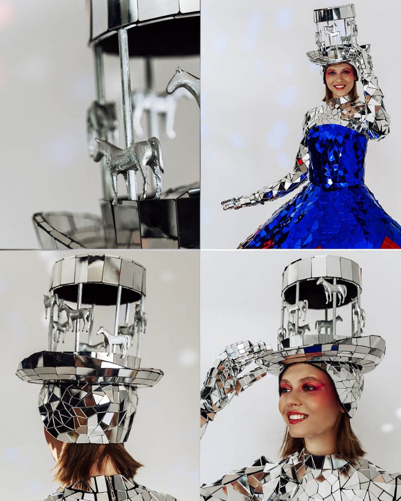 Long Mirror Evening Dress with disco ball effect