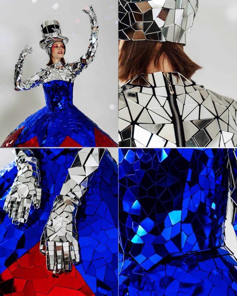 Long Mirror Evening Dress with disco ball effect