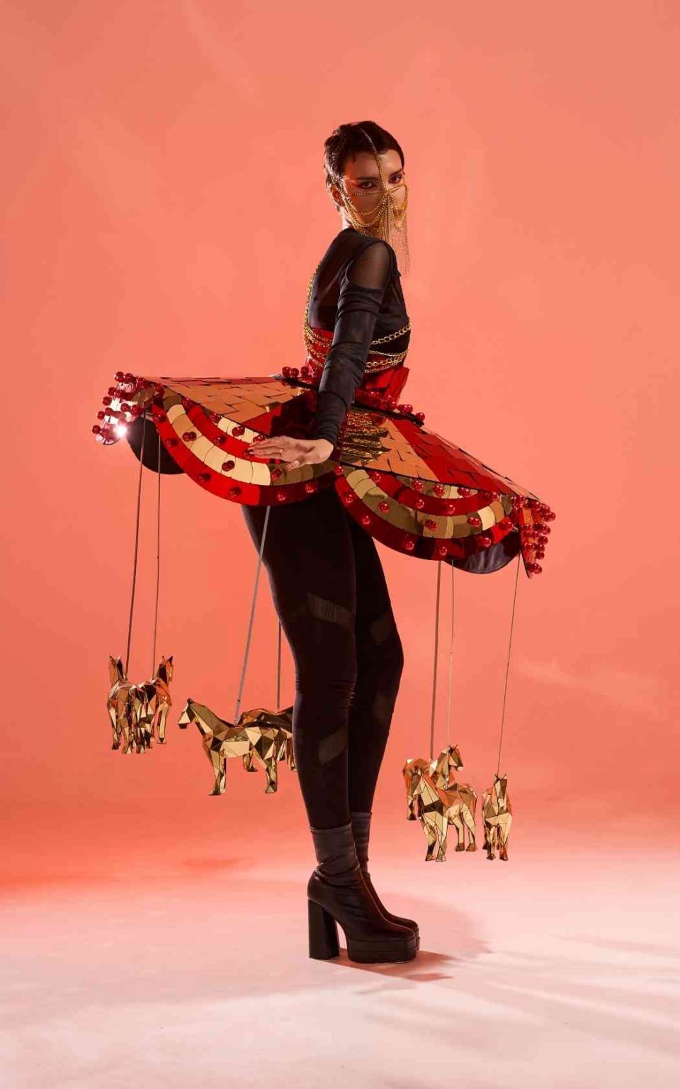 Carnival Custom Women's Mirror Costume with Moving Horses