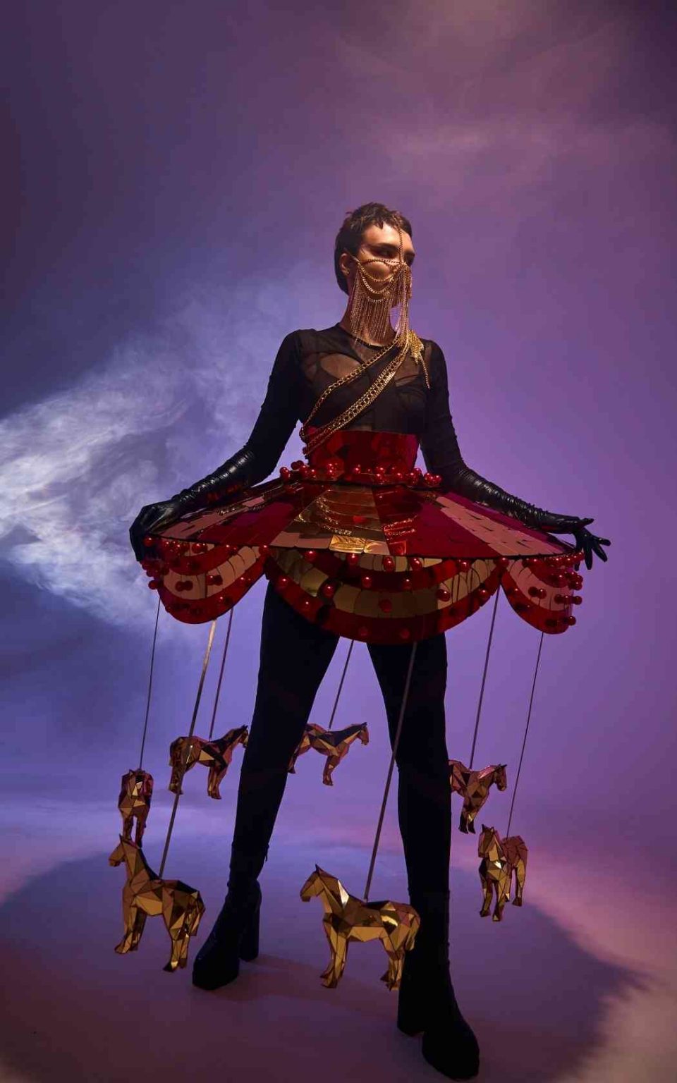 Carnival Custom Women's Mirror Costume with Moving Horses
