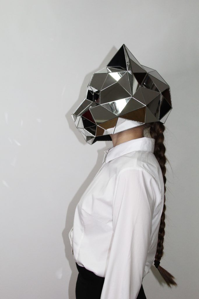 3D Silver Mirror Cat Mask - by ETERESHOP