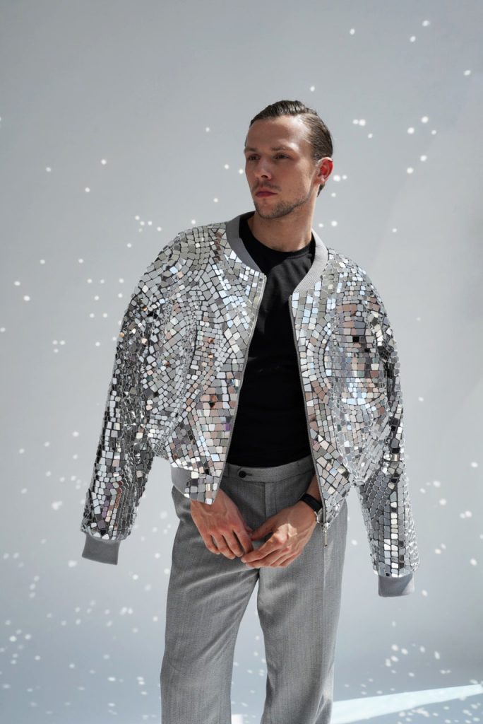 Disco Ball Silver Mirror Bomber Jacket _M235