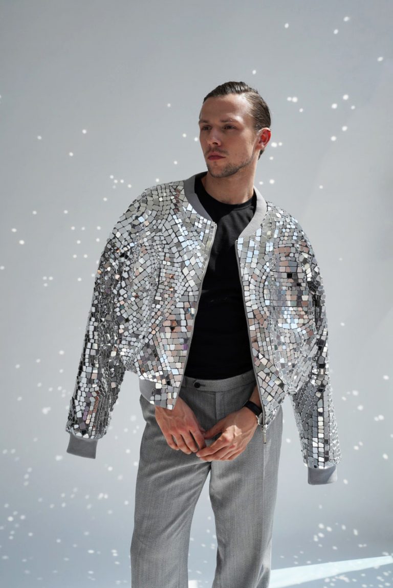Disco Ball Silver Mirror Bomber Jacket _M235