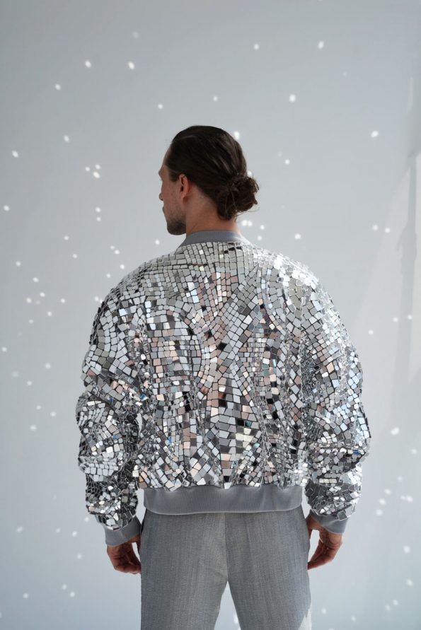 Disco Ball Silver Mirror Bomber Jacket _M235