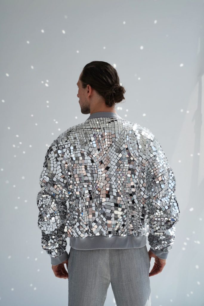 Disco Ball Silver Mirror Bomber Jacket _M235