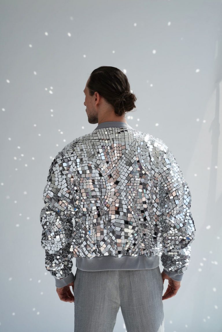 Disco Ball Silver Mirror Bomber Jacket _M235