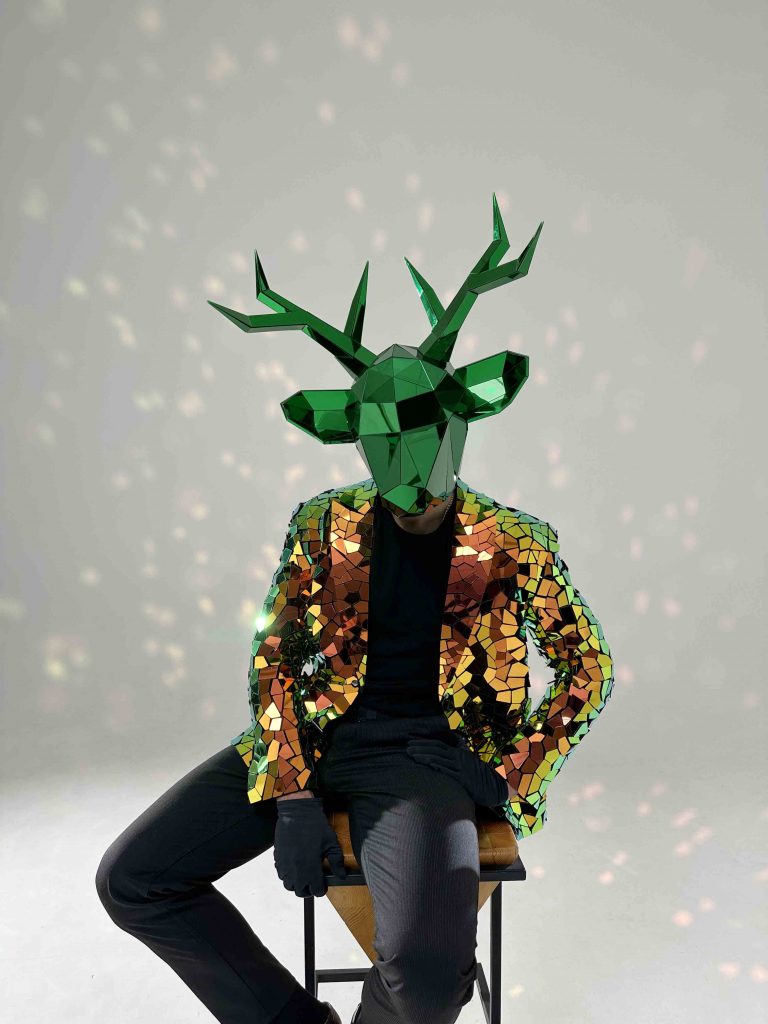 3D Green Mirror Deer Mask / Stag Helmet - by ETERESHOP