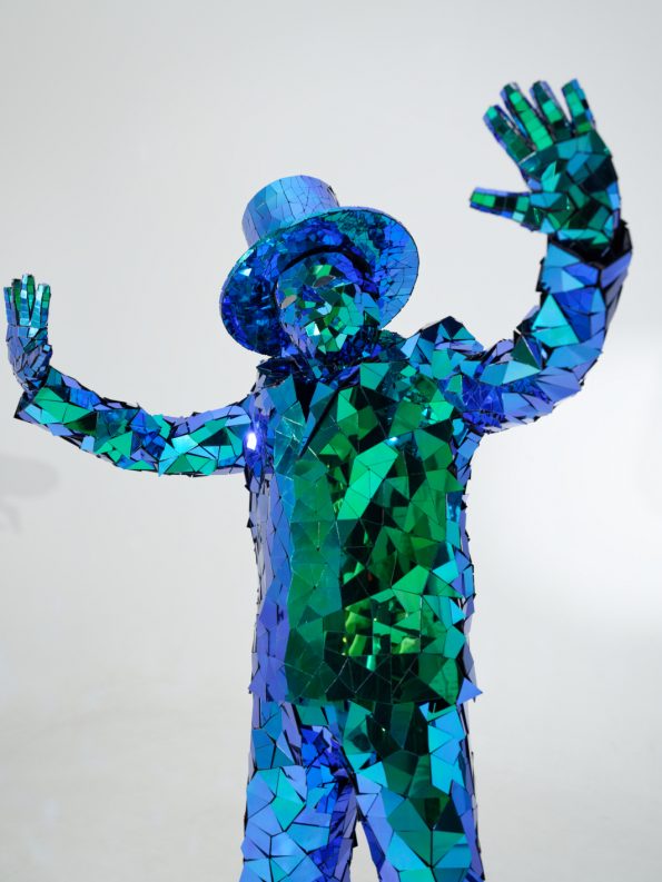 Scarab Green Mirror Man Costume with a Cylinder Hat