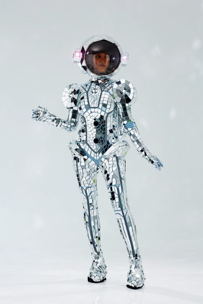 Silver Mirror Female Astronaut Costume with a Helmet