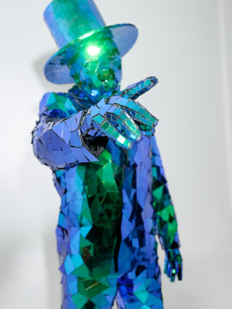 Scarab Green Mirror Man Costume with a Cylinder Hat